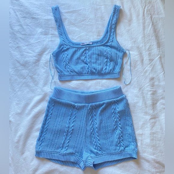 Zara | Other | Zara Cable Knit Coords Set Small Medium Blue | Poshmark